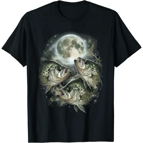 Black Crappie Howling Moon Design Vintage Crappie Fishing T-Shirt ...