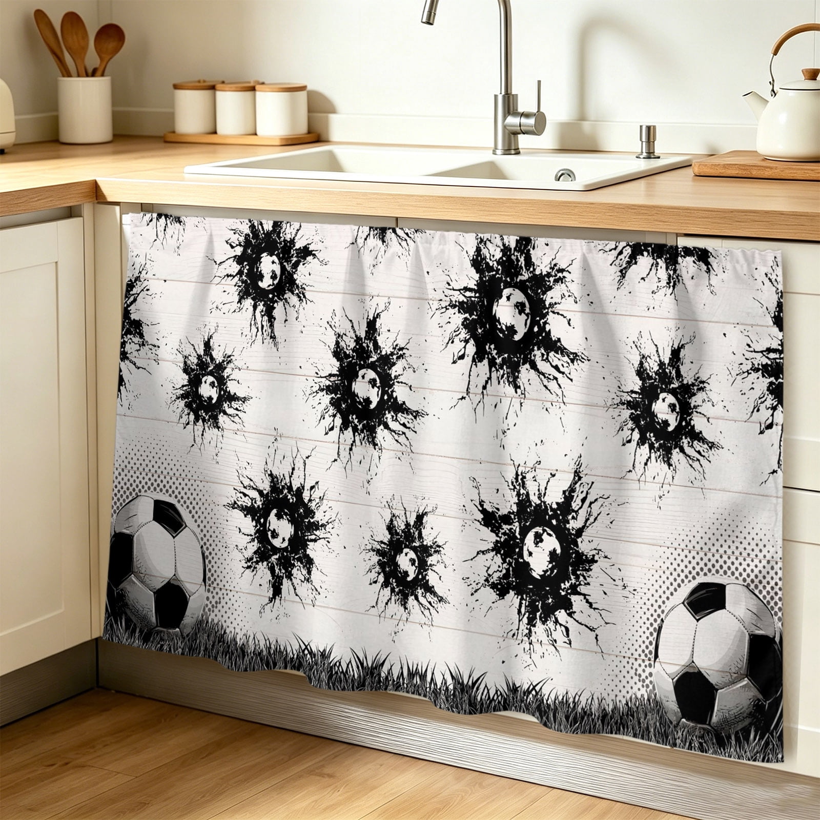 Black Cream Football Cabinet Curtain 28"W x 51"L, Grassland Modern ...