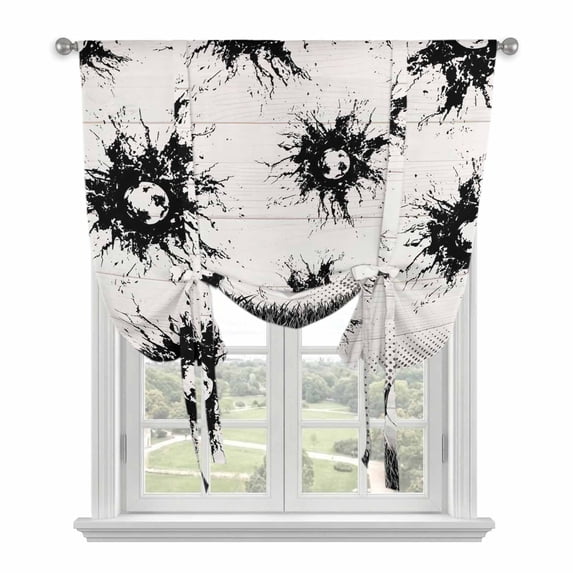 Black Cream Football Tie Up Curtains for Window, Thermal Insulated ...