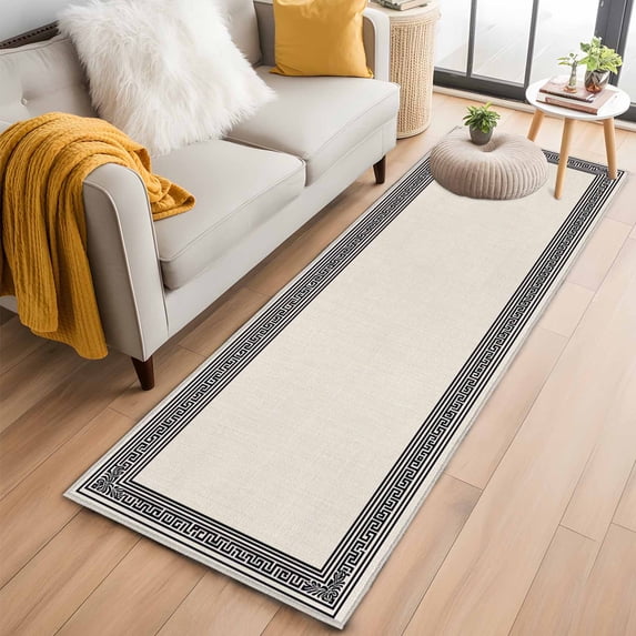 Black Cream Greek Key 2'x6' Runner Rug, Geometric Greece Ancient Rustic ...