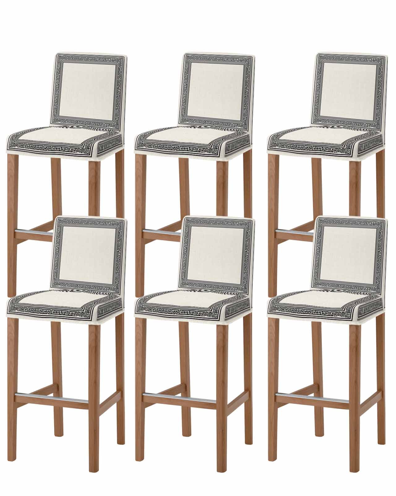 Black Cream Greek Key Bar Stool Covers Set of 6, Geometric Greece ...