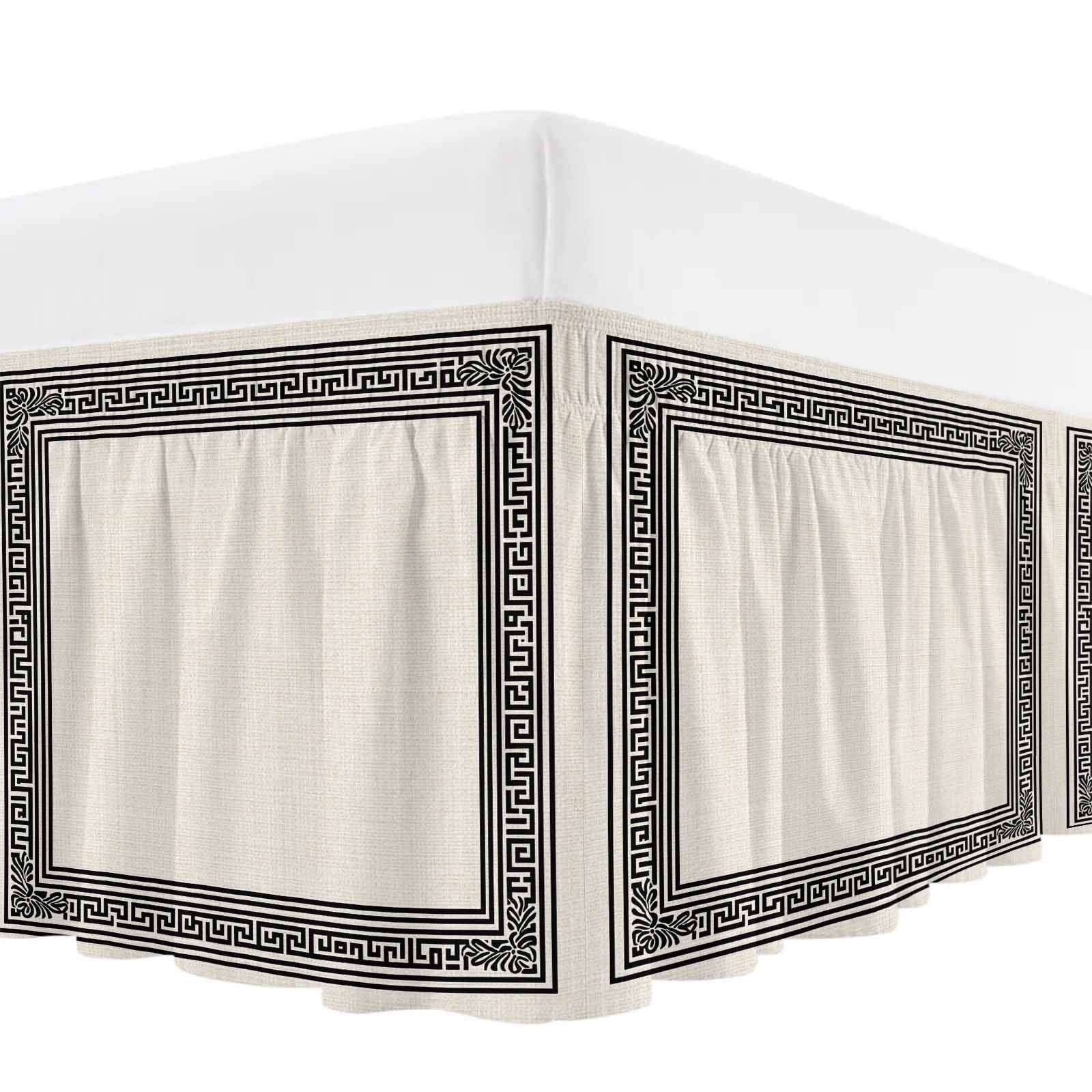 Black Cream Greek Key Bed Skirt Queen Size, Geometric Greece Ancient ...
