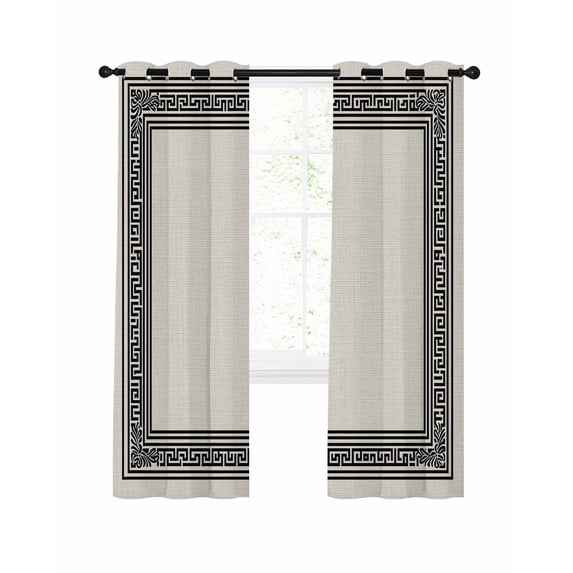 Black Cream Greek Key Blackout Curtains, Light Blocking Print Window ...