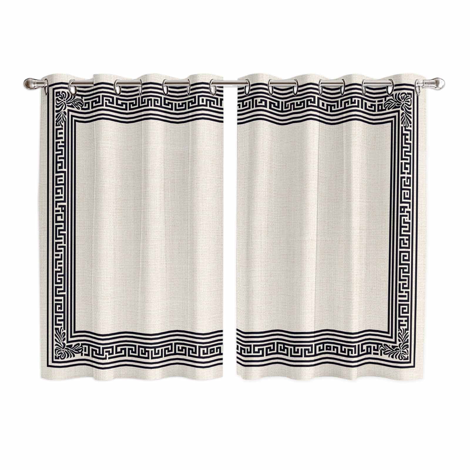 Black Cream Greek Key Kitchen Curtains 72 Inch Length, Geometric Greece ...