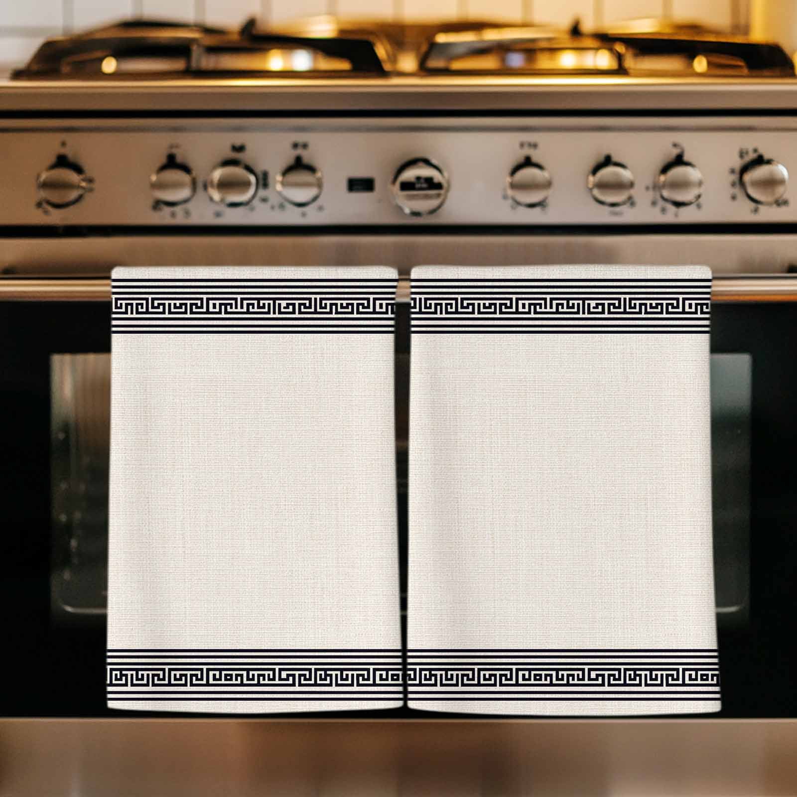 Black Cream Greek Key Kitchen Towels Set of 2, Geometric Greece Ancient ...