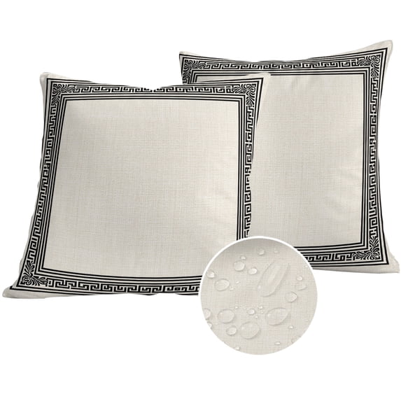 Black Cream Greek Key Outdoor Pillow Covers 20x20 Set of 2,Waterproof ...