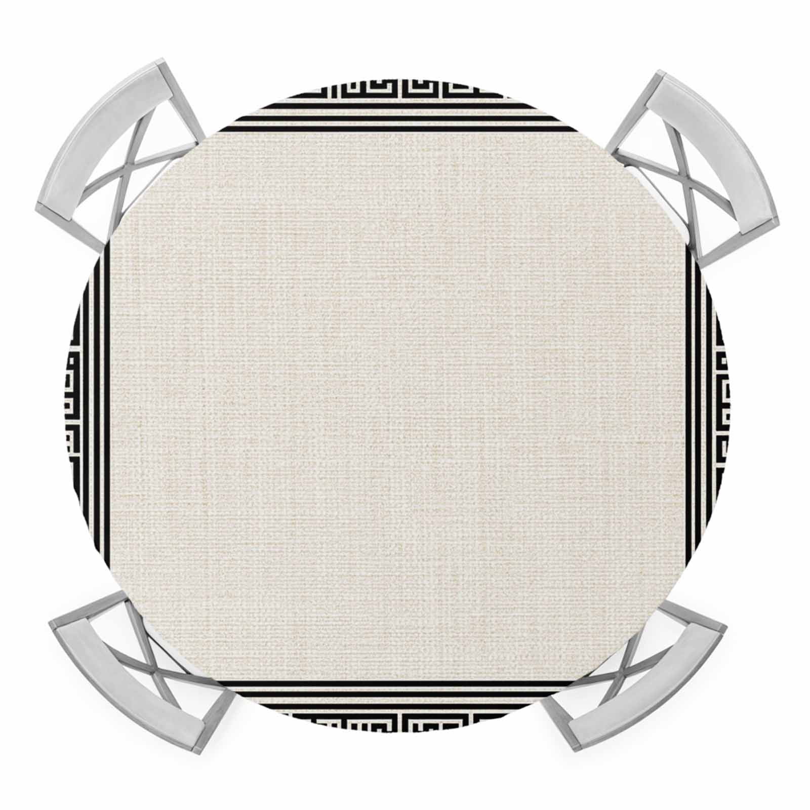 Black Cream Greek Key Round Tablecloth for 55-60 Inch Tables,Fitted ...