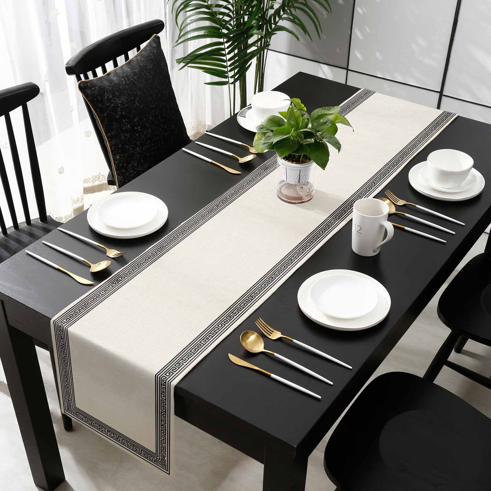 Black Cream Greek Key Table Runner 36 Inches Small - Geometric Greece ...