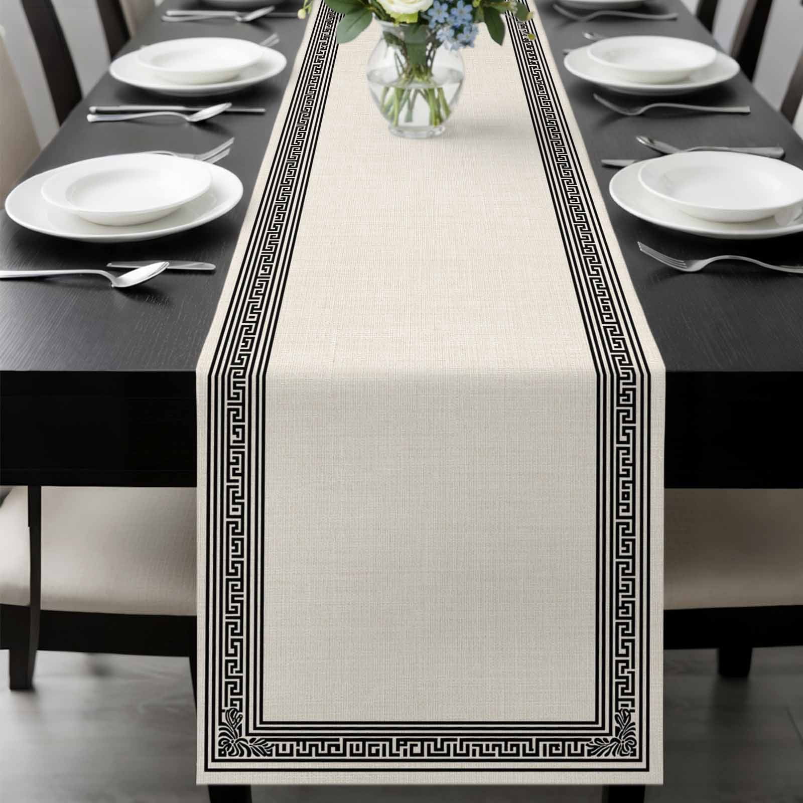 Black Cream Greek Key Table Runner 70 Inches Long, Geometric Greece ...