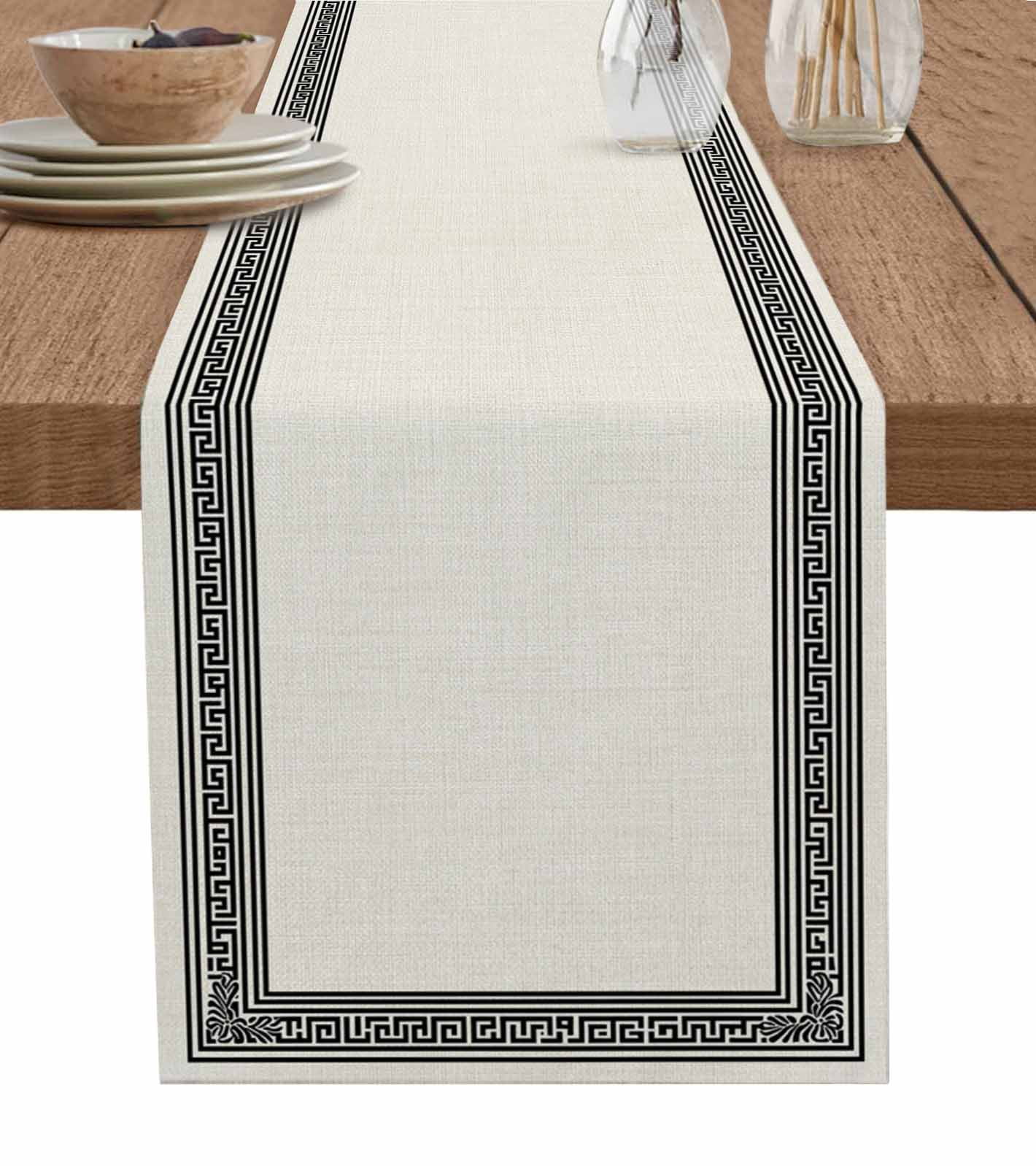 Black Cream Greek Key Table Runner 72 Inches, Geometric Greece Ancient ...