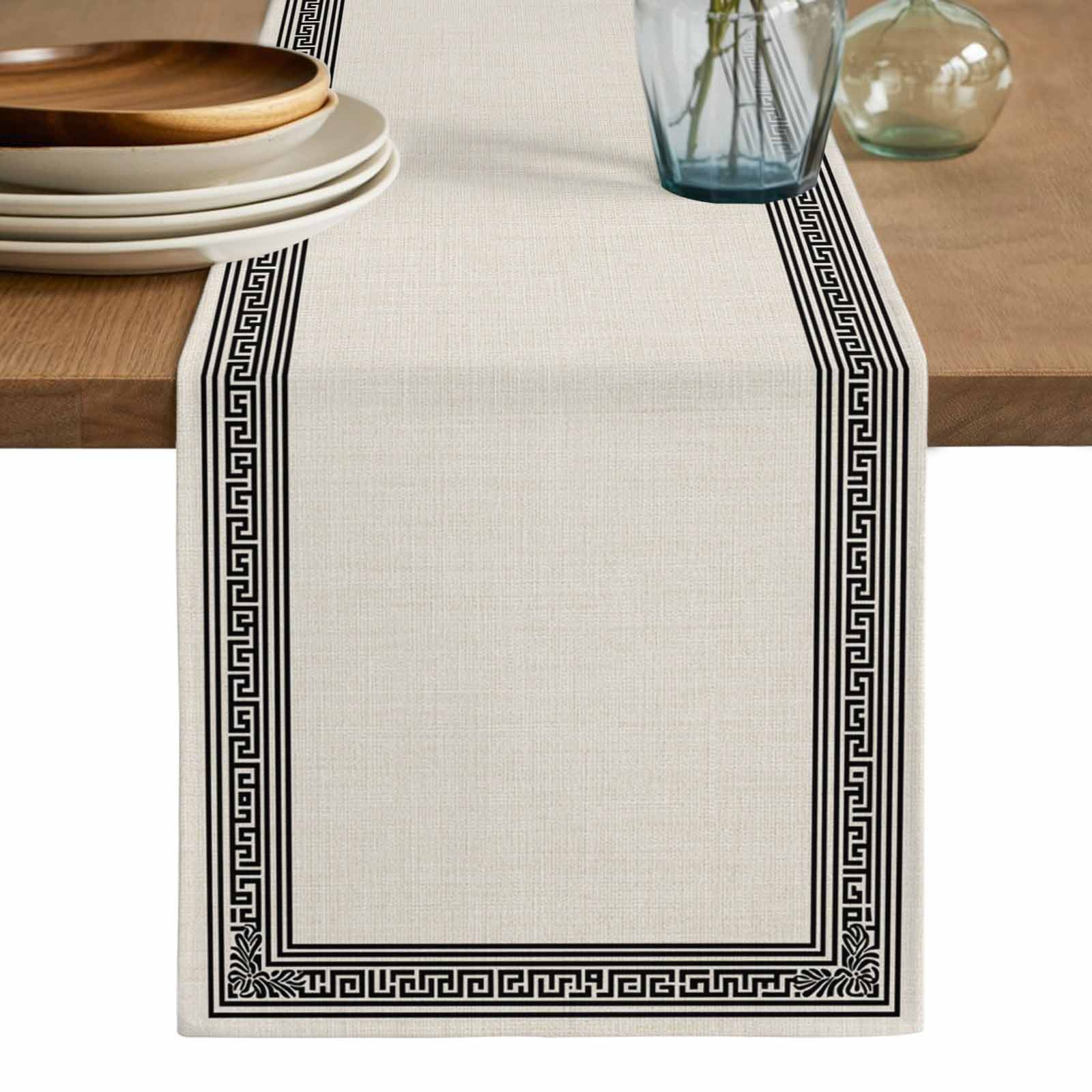 Black Cream Greek Key Table Runner, Geometric Greece Ancient Rustic ...