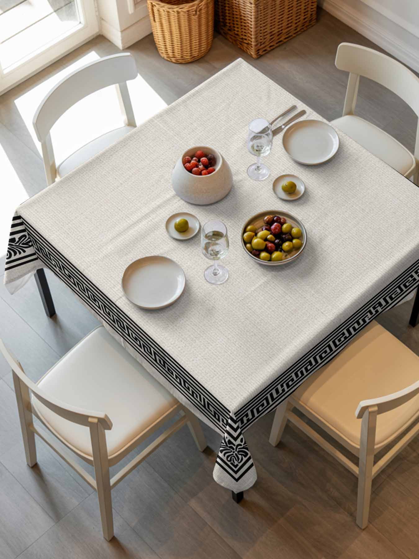 Black Cream Greek Key Tablecloth Square Table Cloth 54x54, Waterproof ...