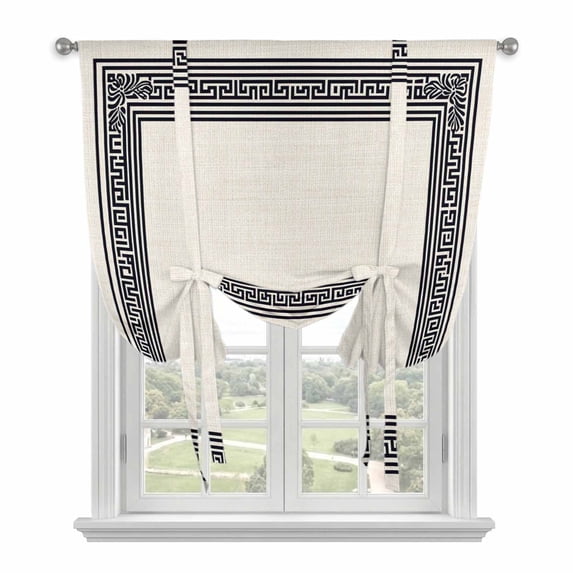 Black Cream Greek Key Tie Up Curtain Valance for Window,Adjustable Rod ...
