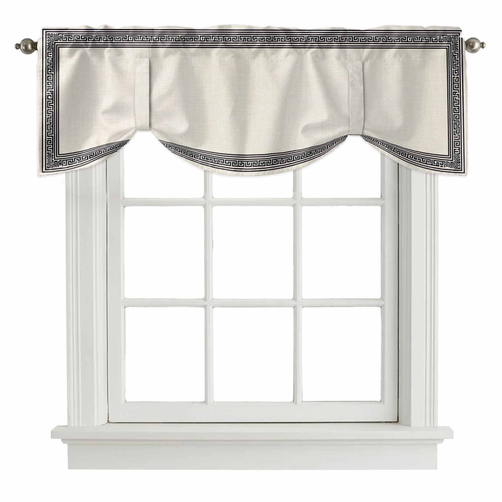Black Cream Greek Key Tie Up Valance Curtains for Windows, Kitchen ...
