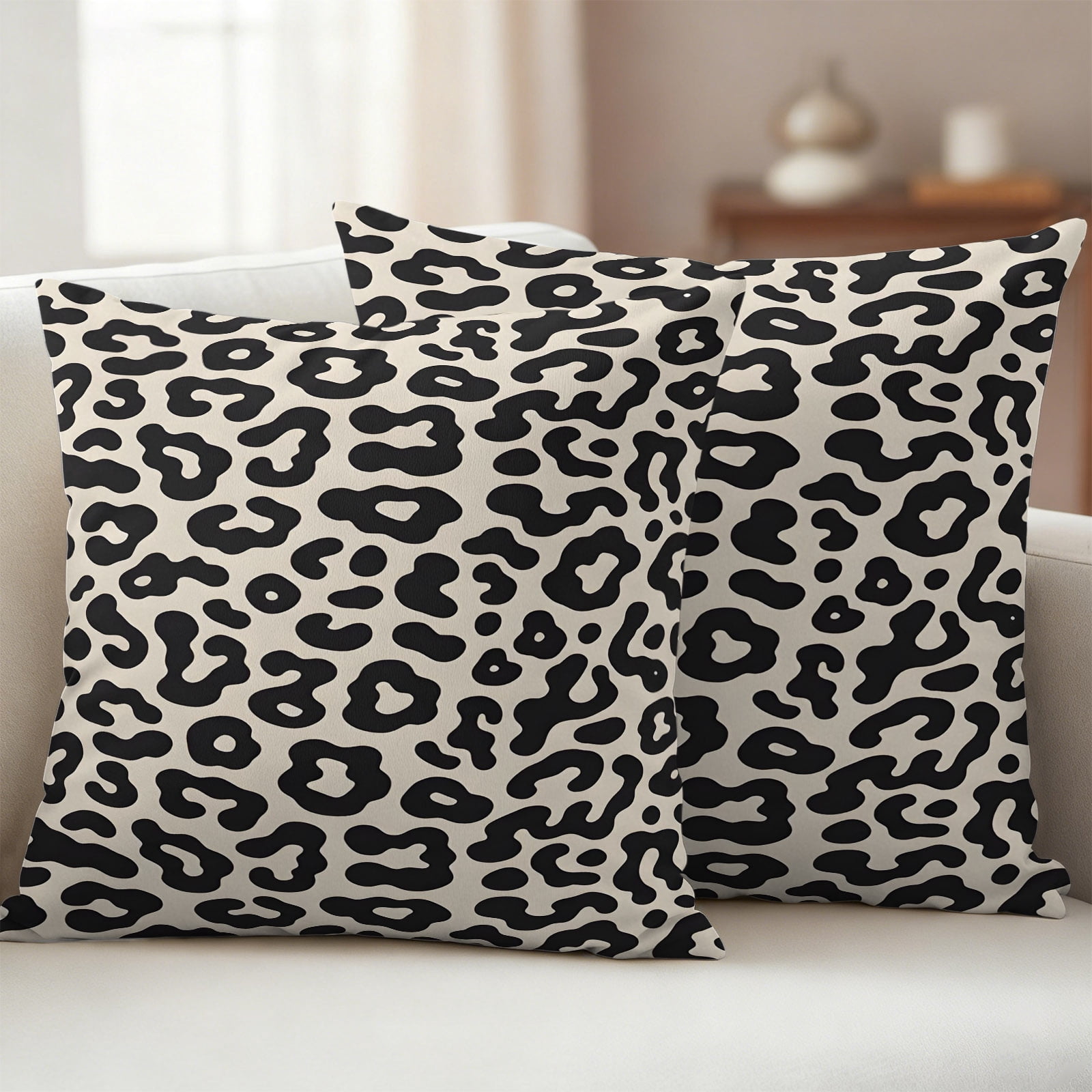Black Cream Leopard Outdoor Waterproof Throw Pillow Covers 24x24 Set of ...