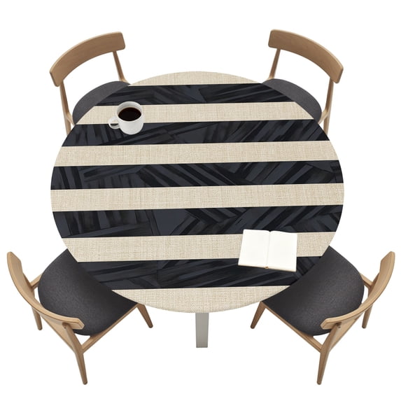 Black Cream Stripes Round Fitted Table Cover Minimalist Black Slant ...