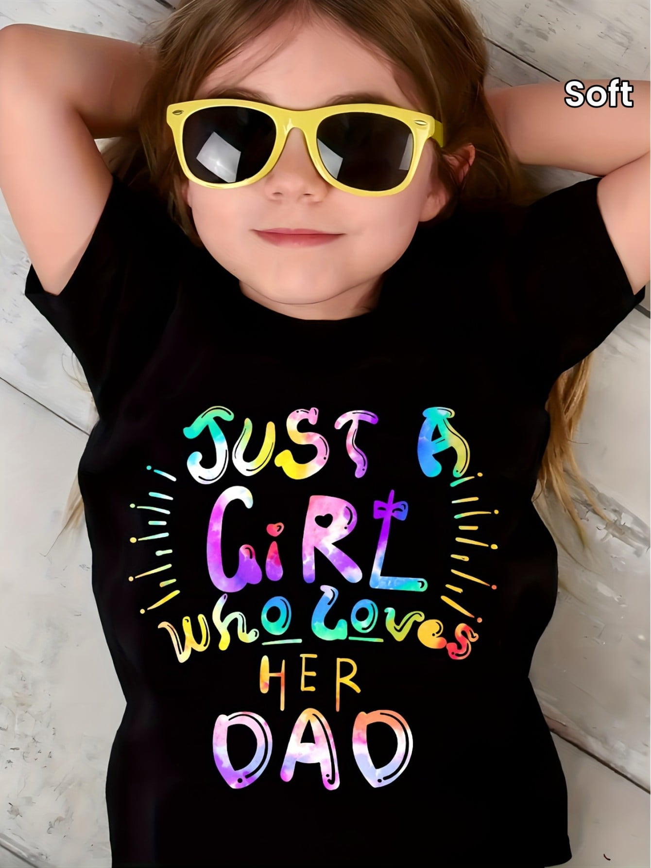 Black Crew Neck "Just a Girl Who Loves Her Daddy" Printed Short Sleeve ...
