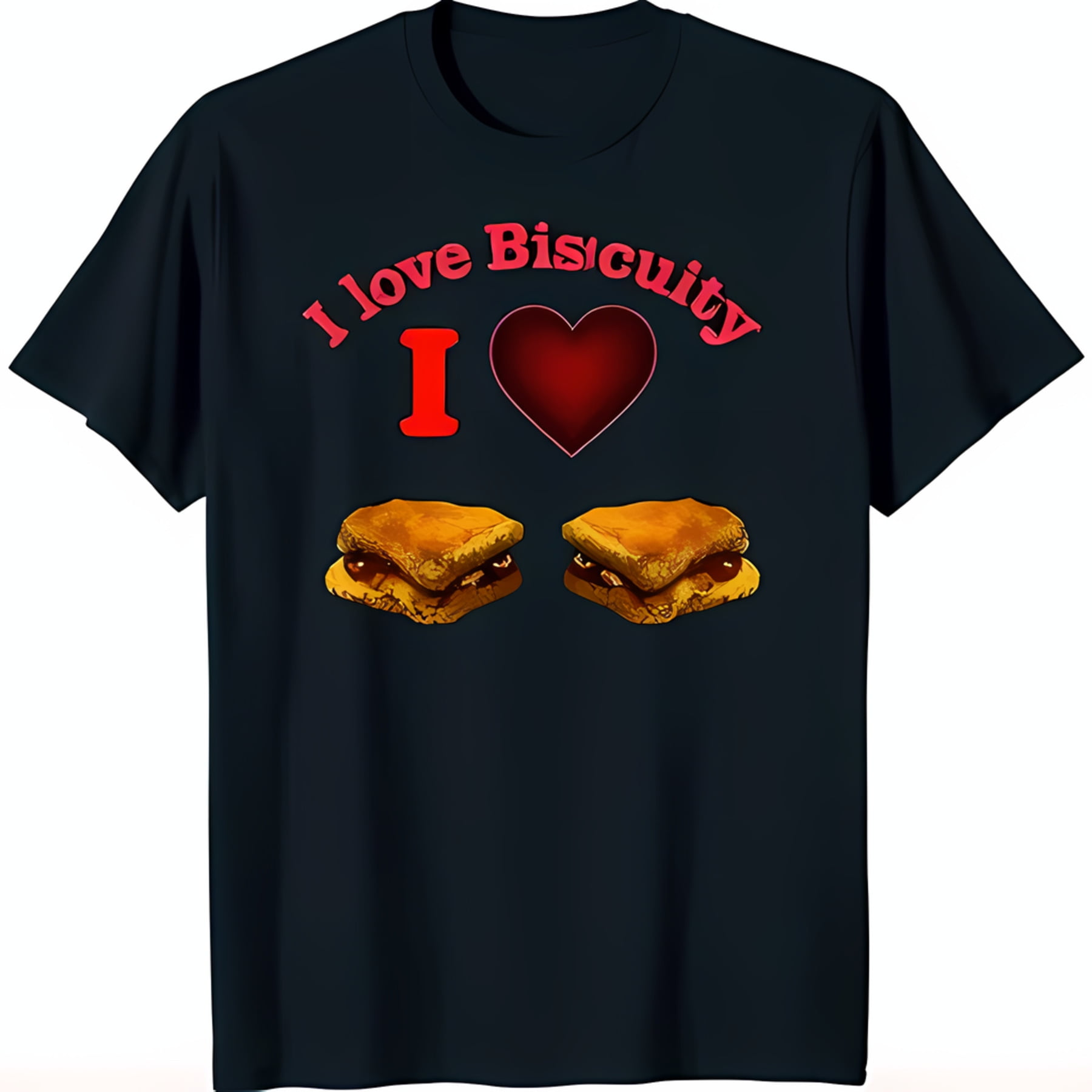 Black Crew Neck T-Shirt with Red Heart 'I Love Biscuity' Design ...