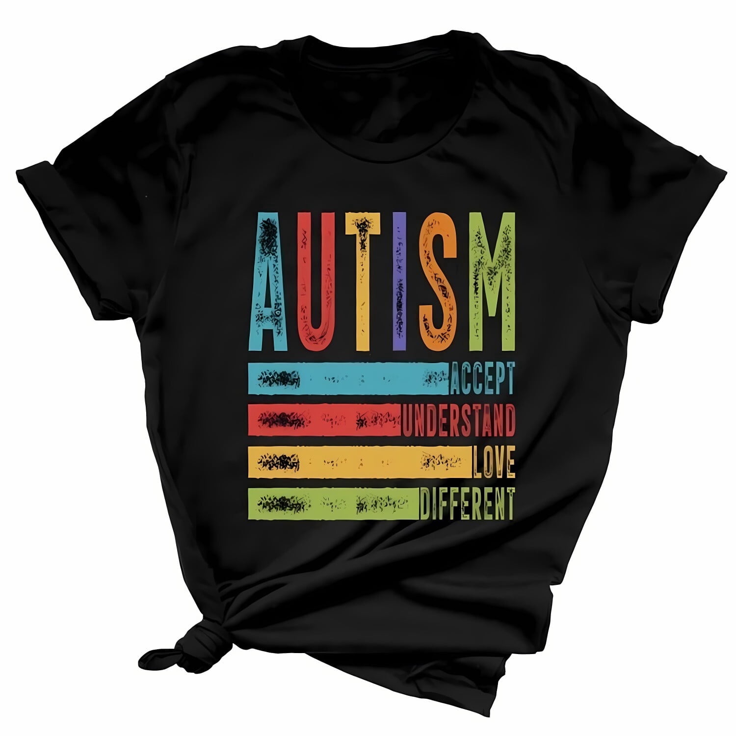 Black Crew Neck Tee - "AUTISM ACCEPT UNDERSTAND LOVE" Retro Awareness ...