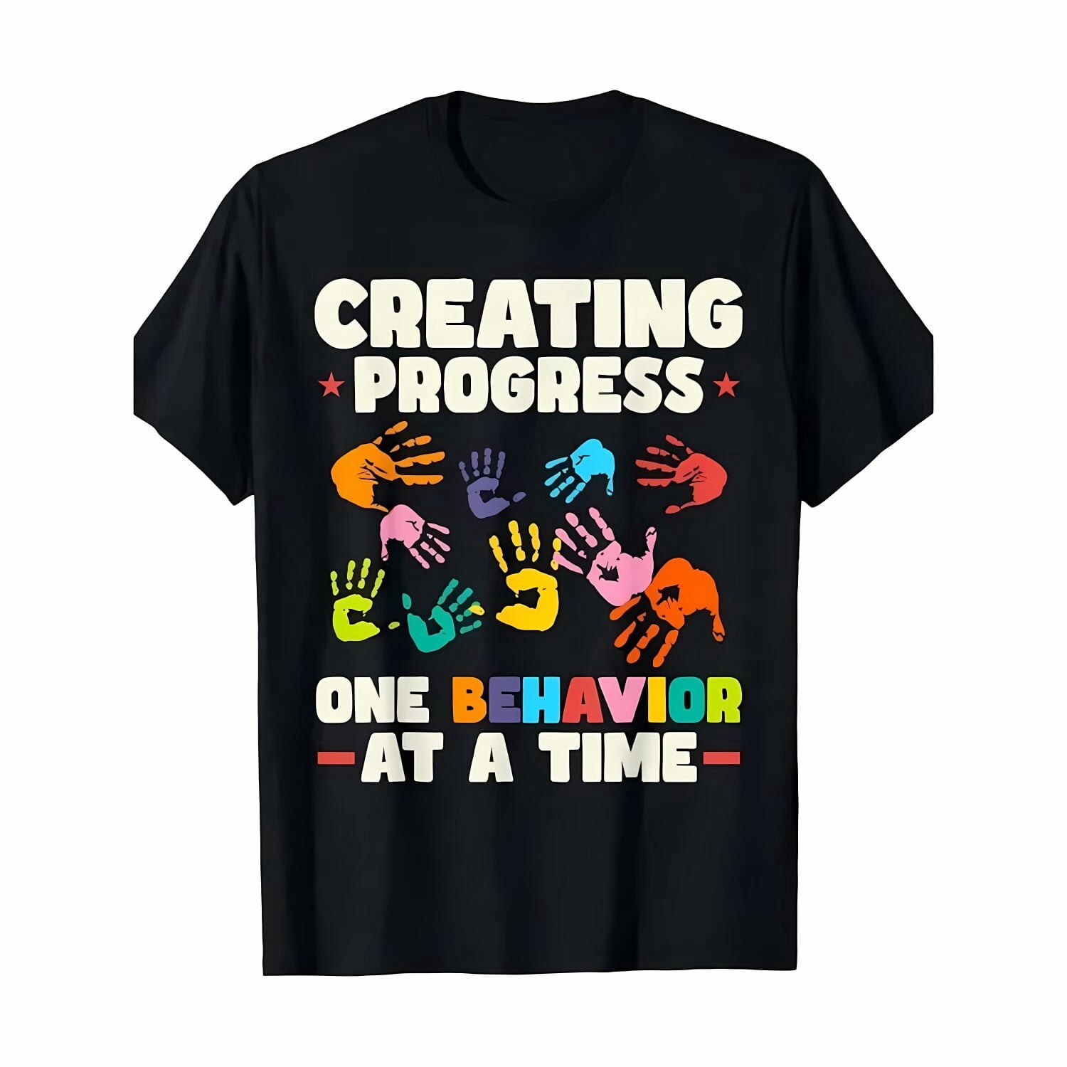 Black Crew Neck Tee - "CREATING PROGRESS" Behavior Support Handprint ...