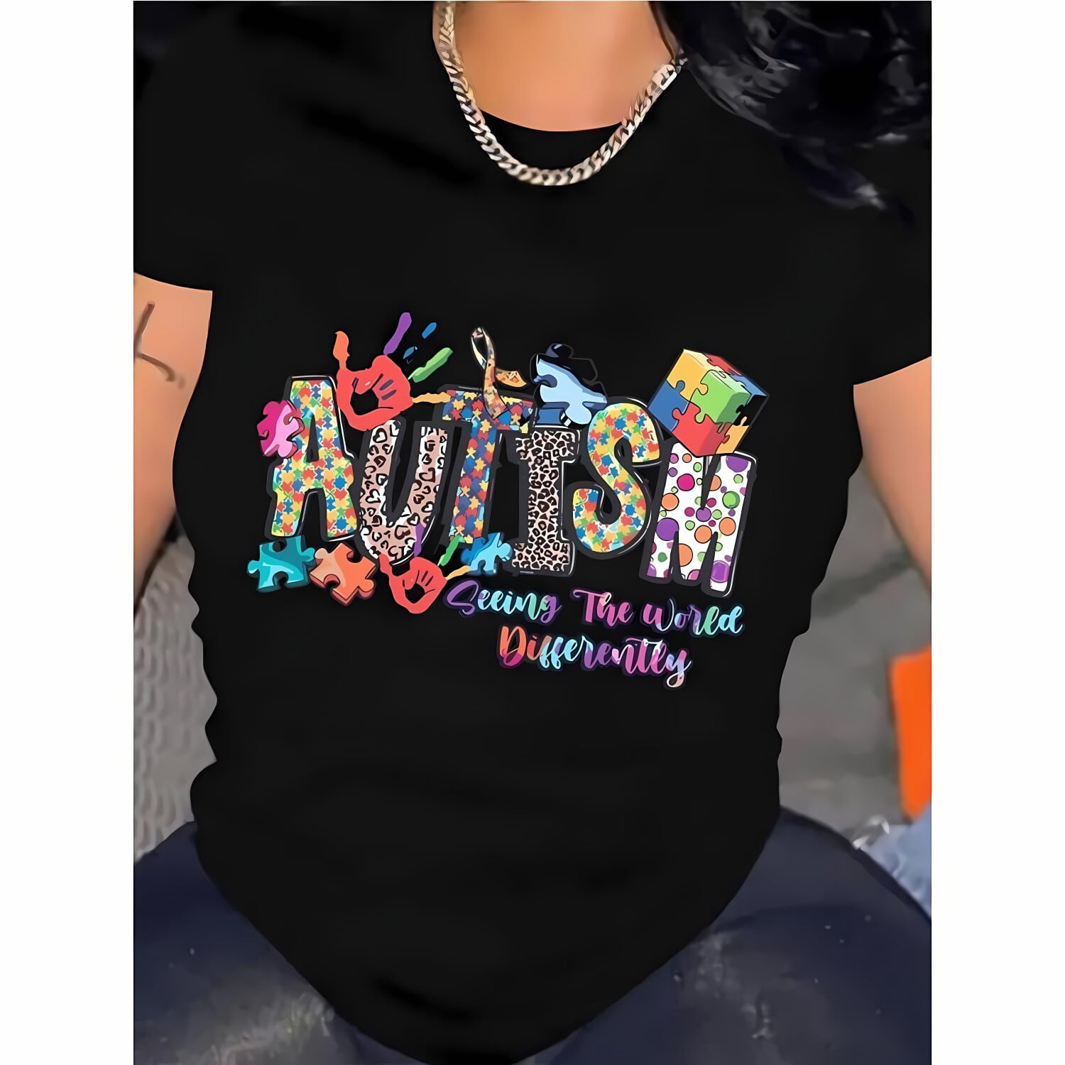 Black Crew Neck Tee - "AUTISTIC Seeing The World Differently" Autism ...