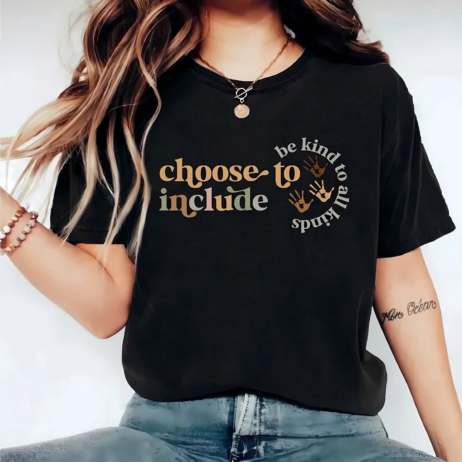 Black Crew Neck Tee - "choose to include" Inclusion & Kindness Graphic ...