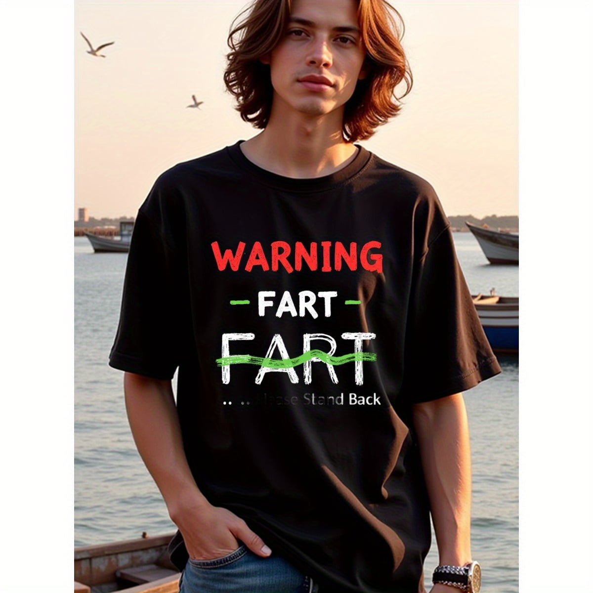 Black Crewneck, Navy Blue Shirt for Men, Warning Fart T-Shirts ...