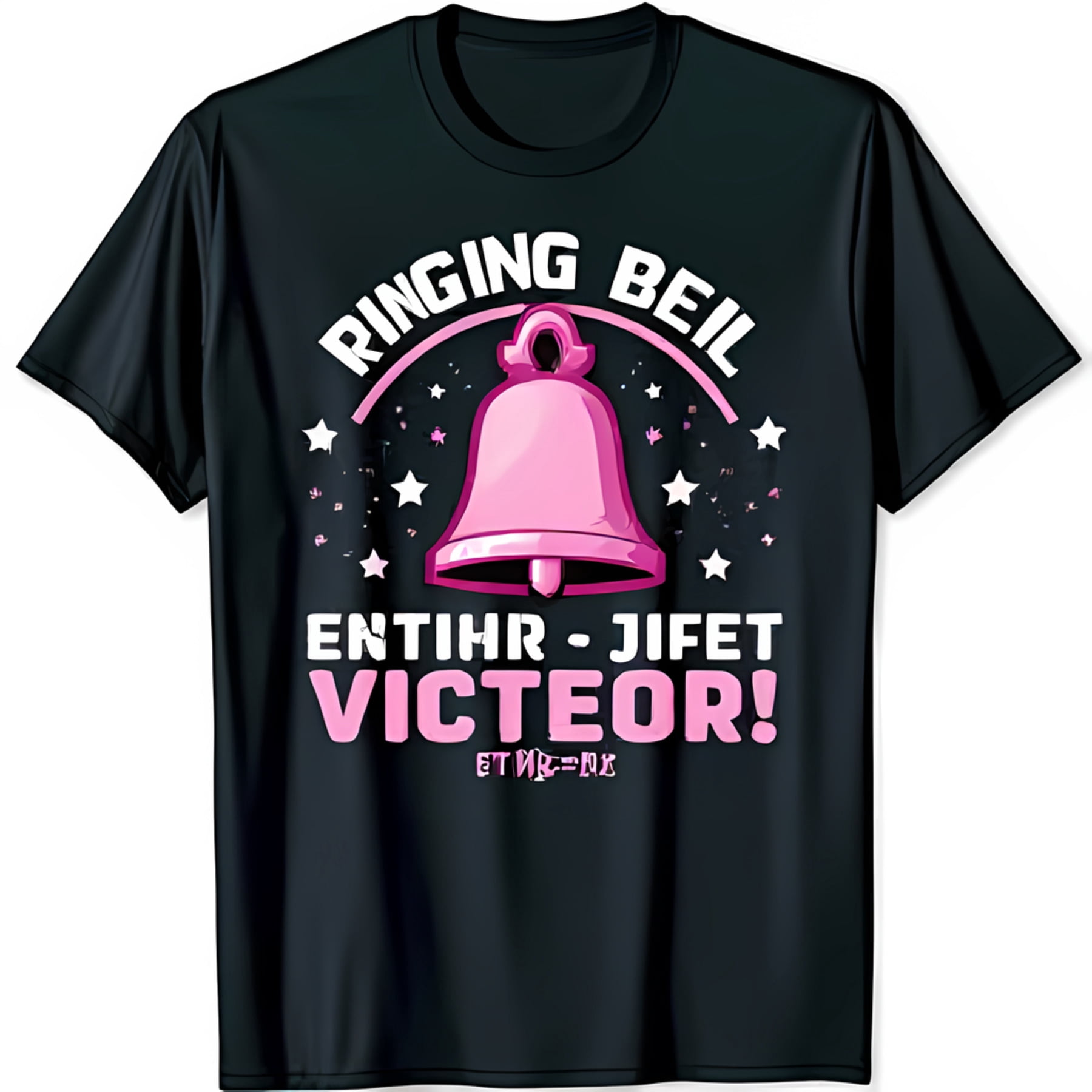 Black Crewneck T-Shirt with Pink Bell Graphic & White Star Accents ...