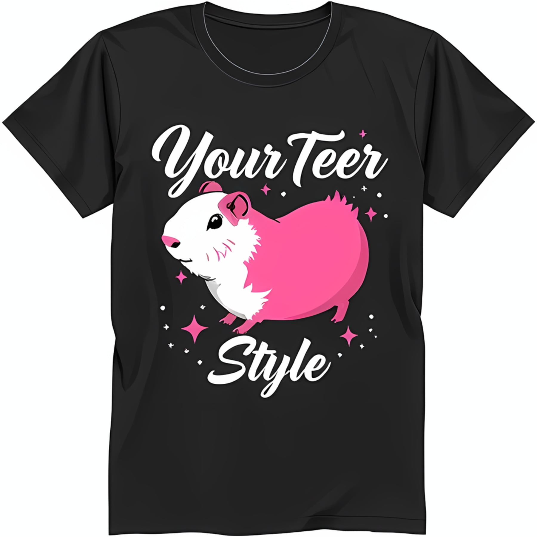 Black Crewneck T-Shirt with Pink & White Guinea Pig Graphic 'Your Teer Style' Design - Walmart.com
