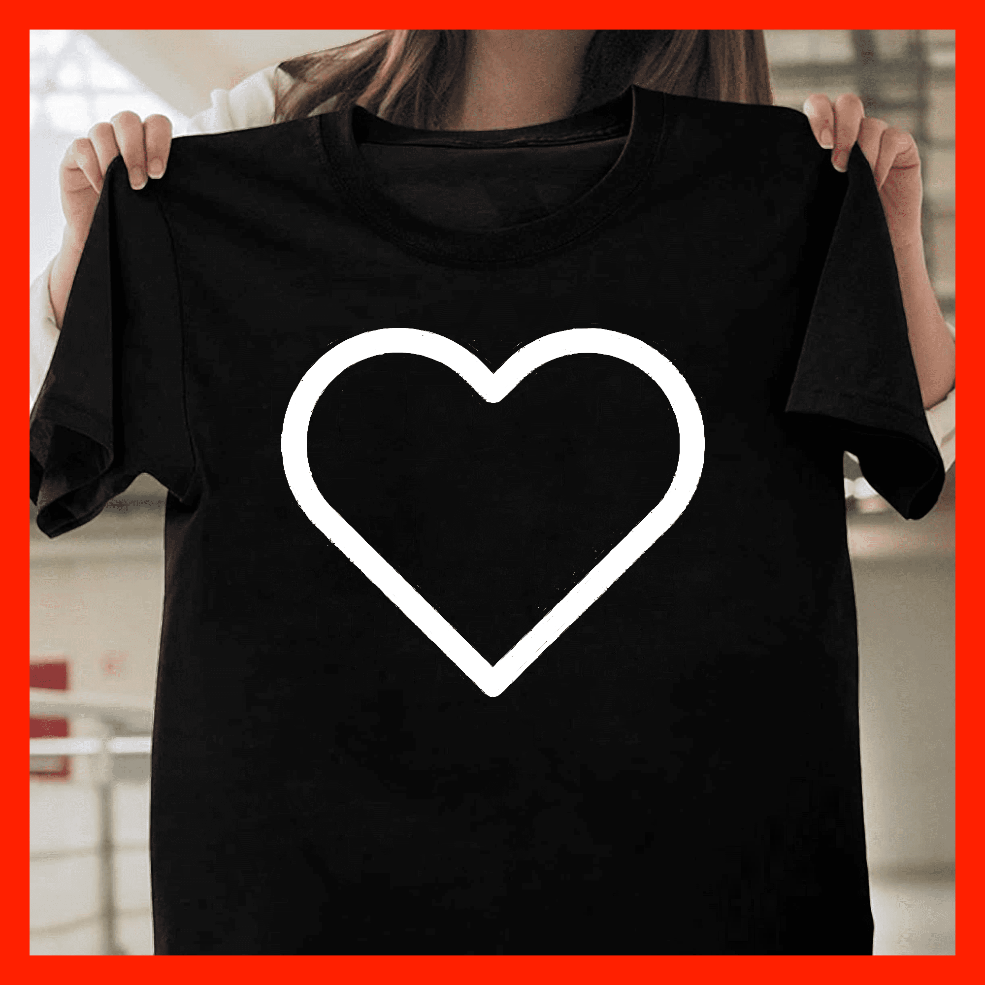 Black Crewneck with White Heart Outline - Minimalist Love Graphic Top ...