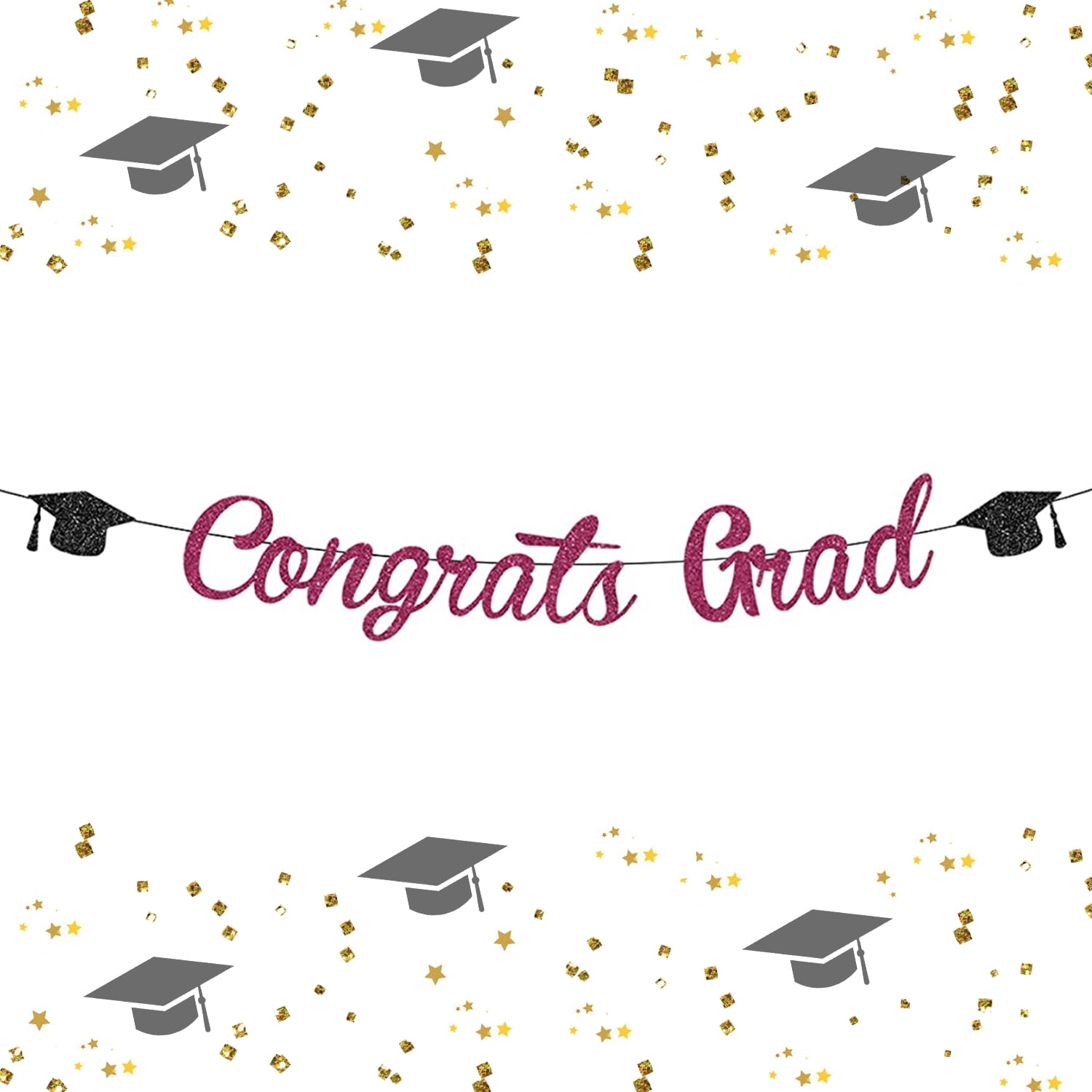 Black Crimson CONGRATS GRAD Glitter Banner for Graduation Party ...