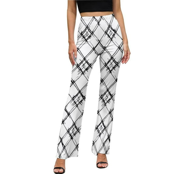 Black Crisscross Abstract Pattern High Waisted Casual Flared Trousers ...