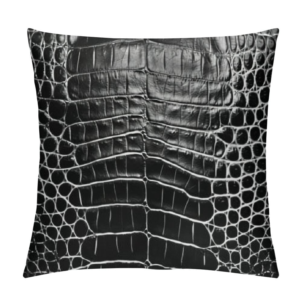 Black Crocodile Skin Thick Soft Faux Leather Pillow Cover, Inches ...