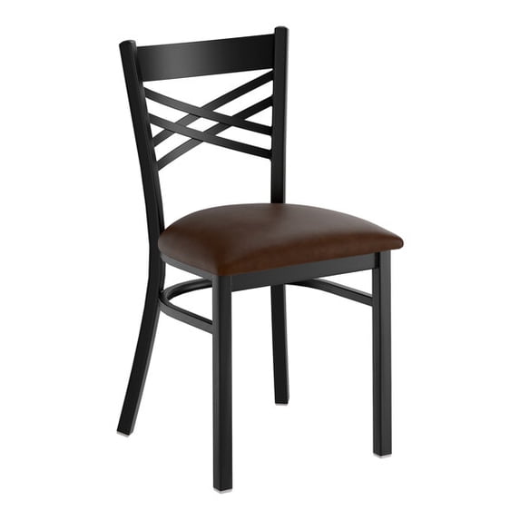 Black Cross Back Metal Restaurant Chair with Dark Brown Vinyl Padded ...