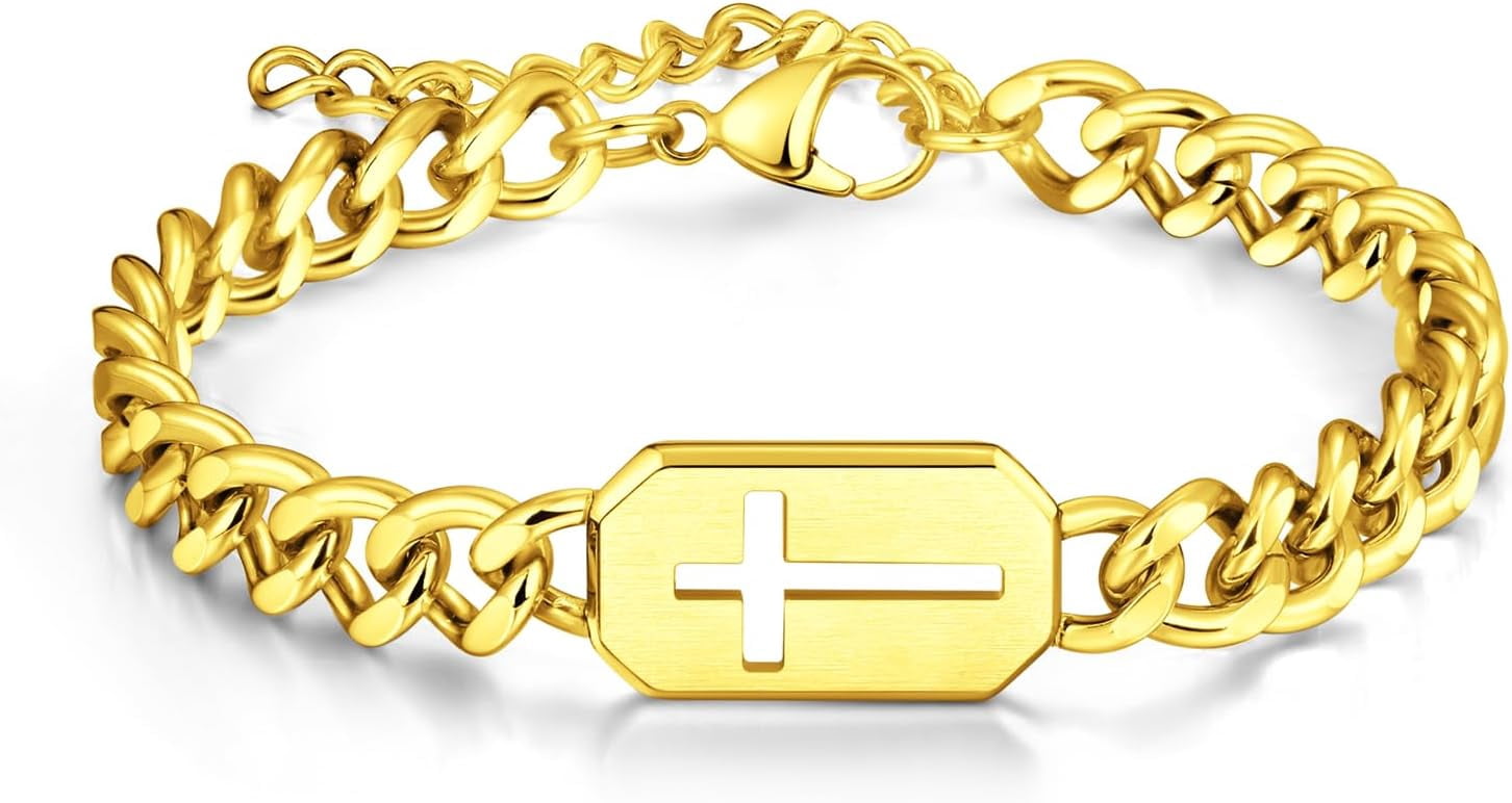 Black Cross Bracelet Cuban Chain For Men 316L Stainless Steel Link ...