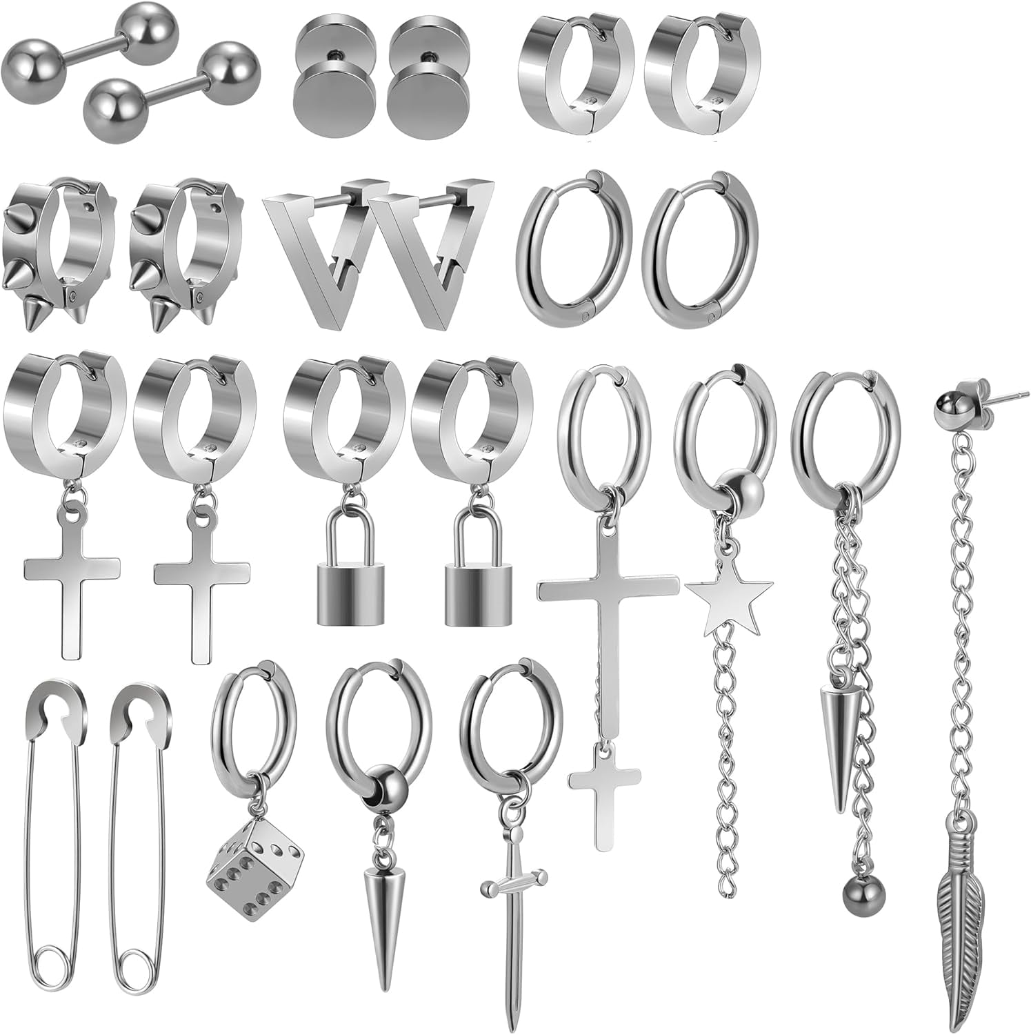 Black Cross Dangle Earrings For Men, 25 Pieces Stainless Steel Long ...