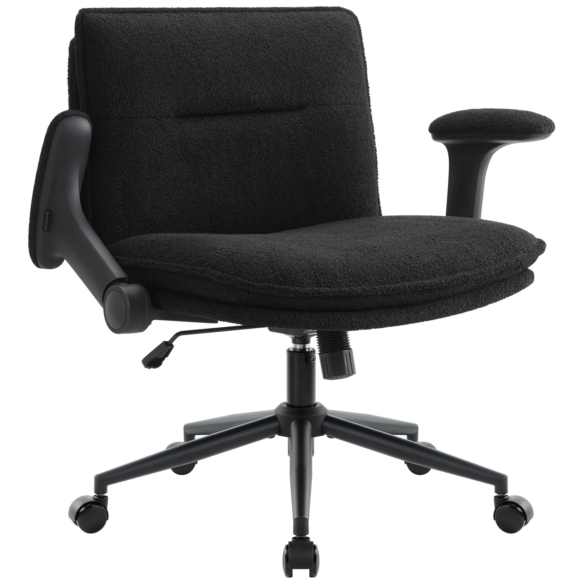 Black Cross Legged Office Chair with Flip-Up Arms and Wheels with Wide ...