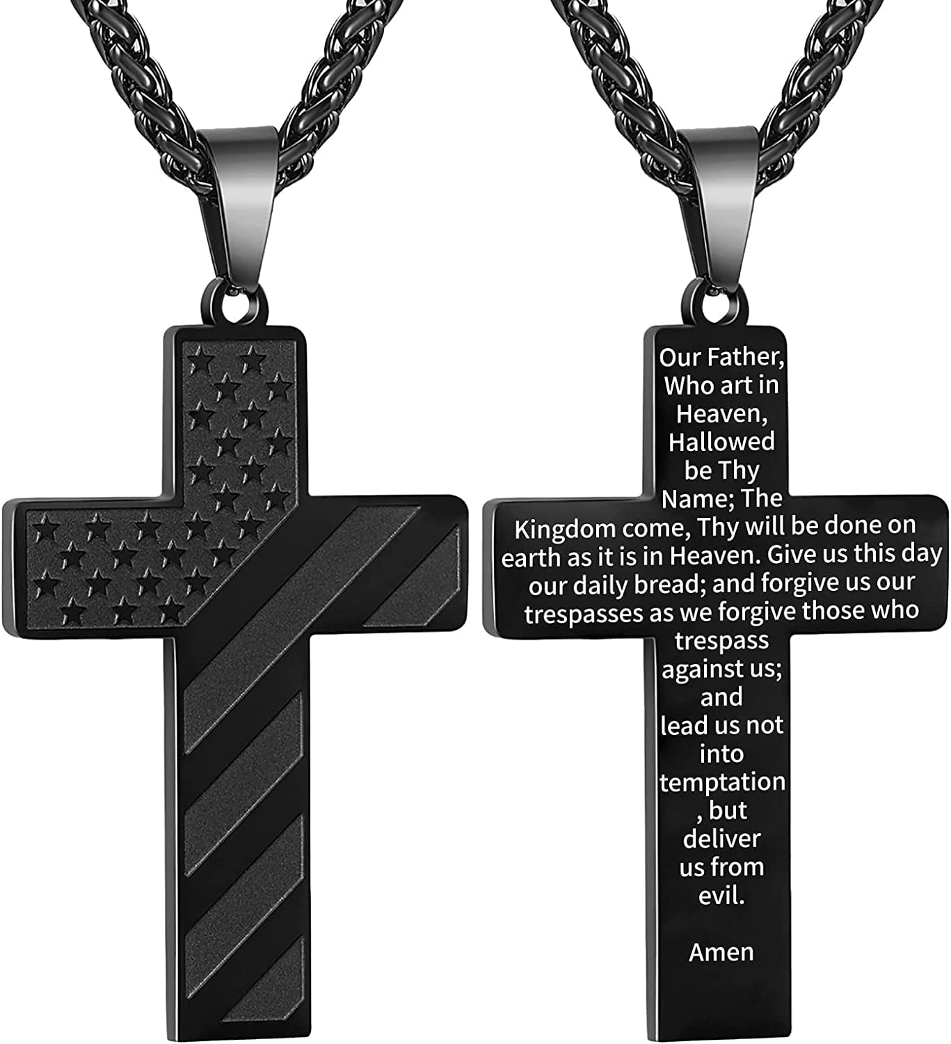 "APSVO Black Cross Necklace for Men, Stainless Steel American Flag ...