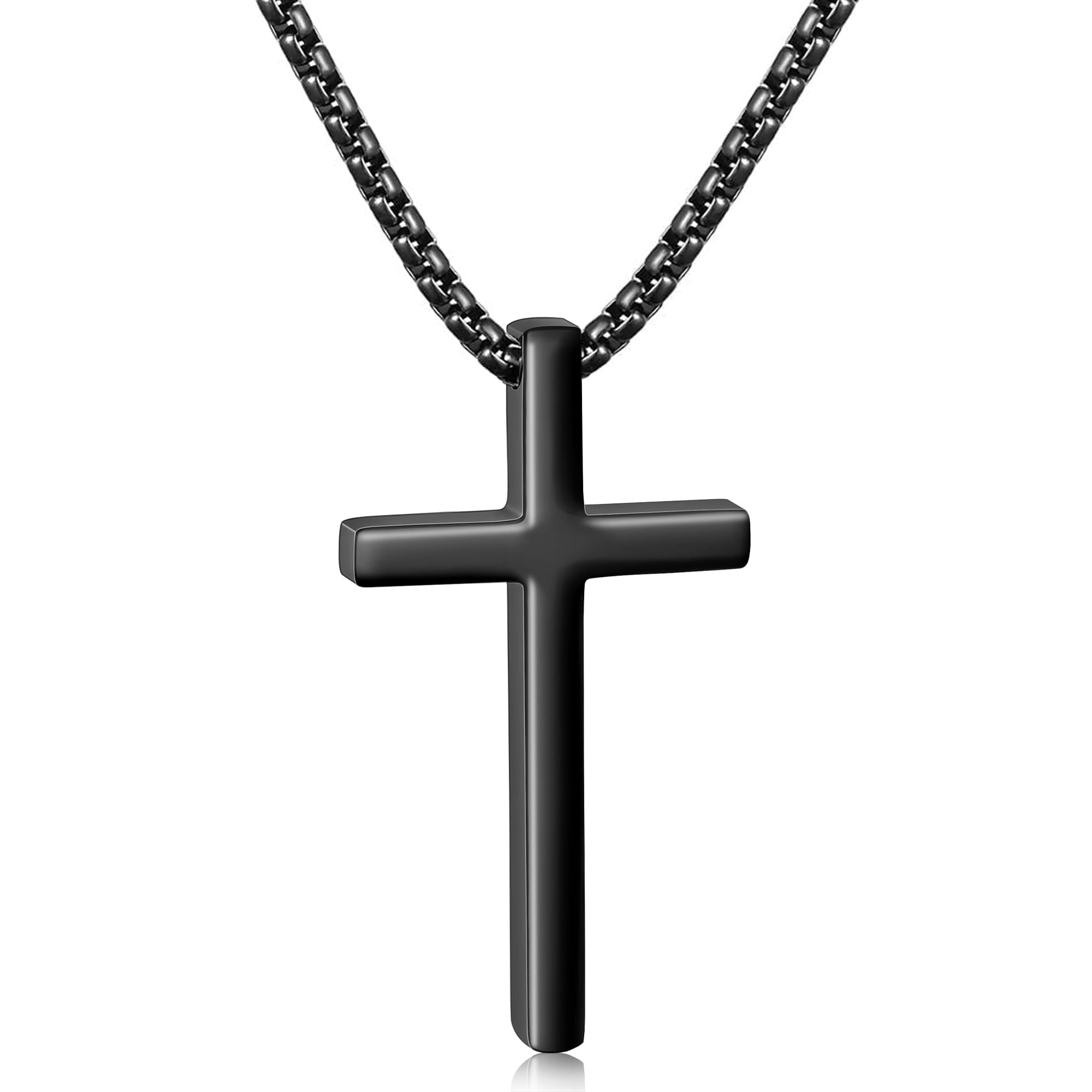 Black Cross Necklace for Men Women 316L Stainless Steel Cross Pendant ...