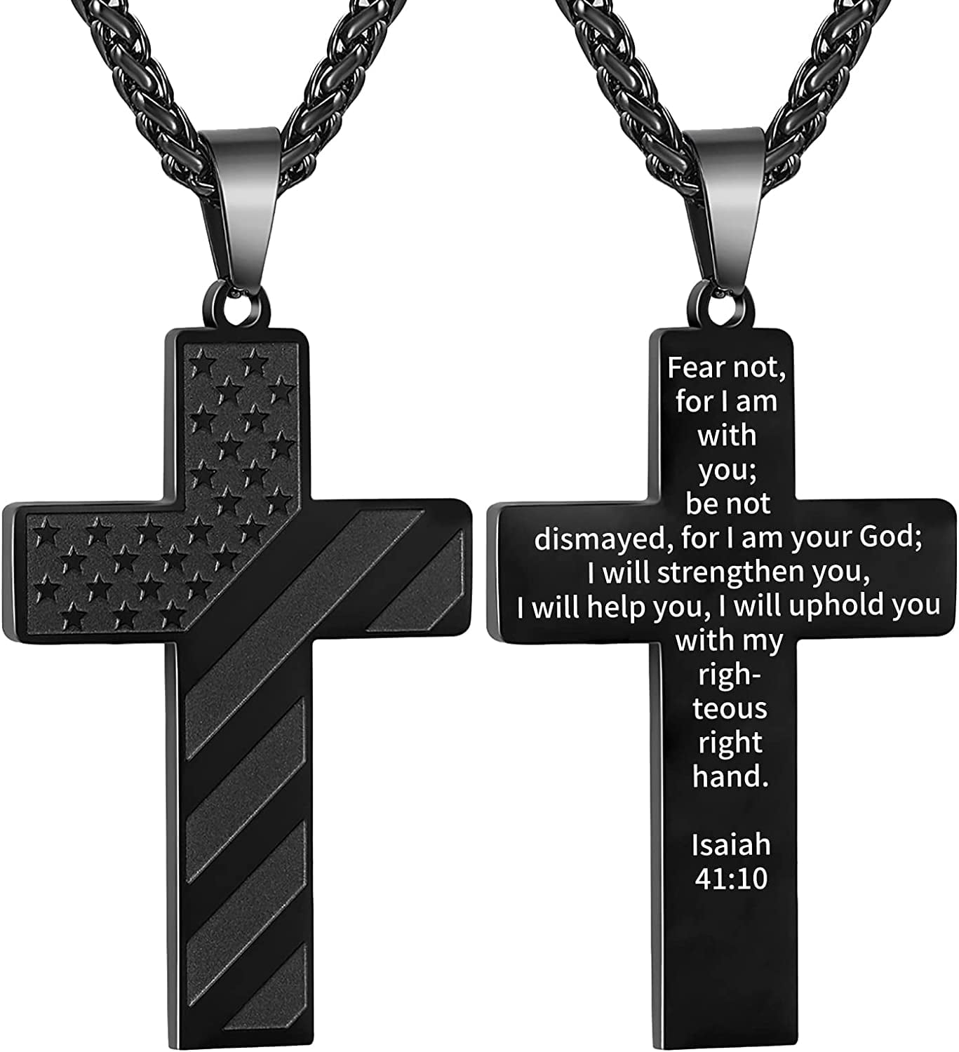 Black Cross Necklace for Men Bible Verse Isaiah 41:10 Stainless Steel ...