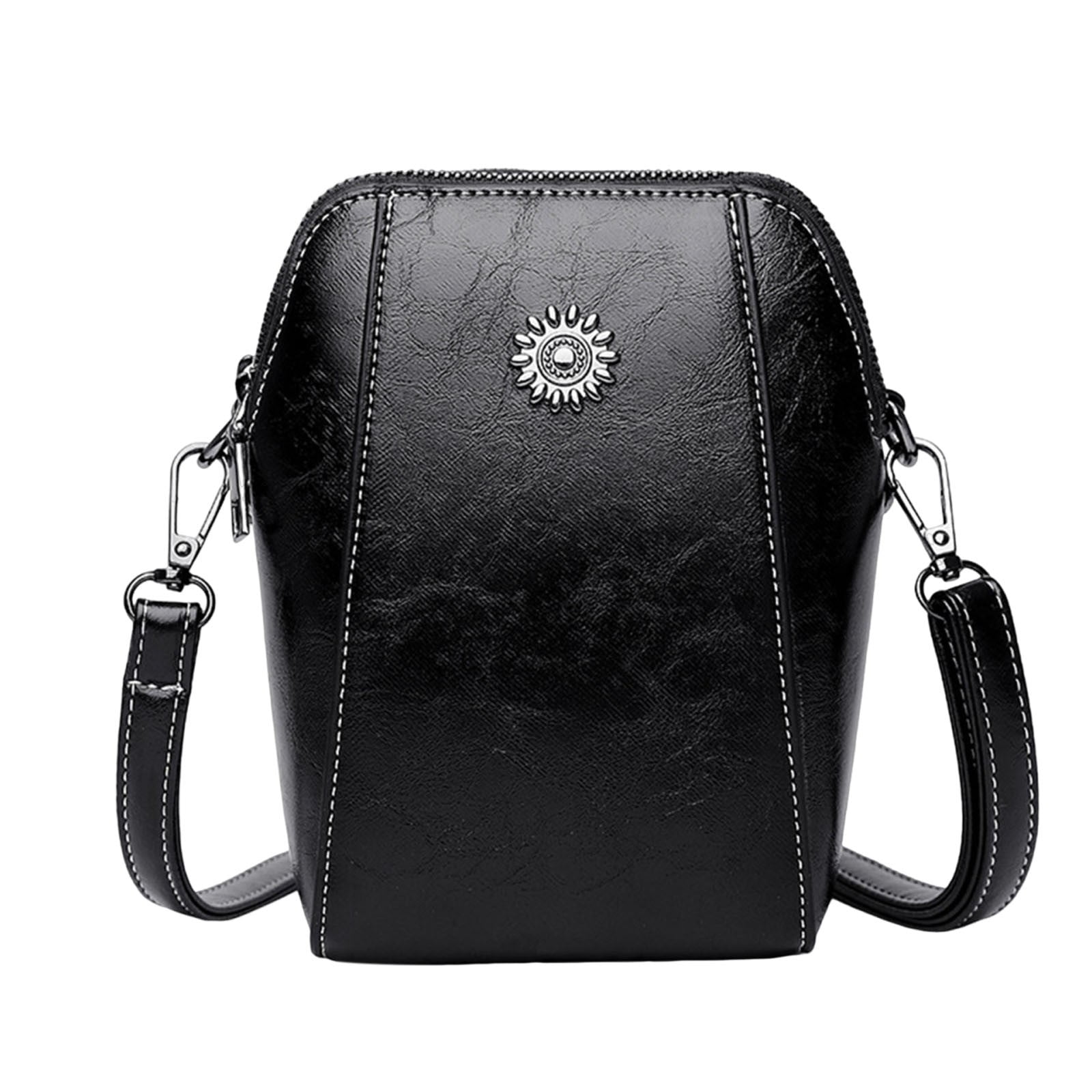 Black Crossbody Small Bag With Multiple Pockets, Pu Leather Build And ...