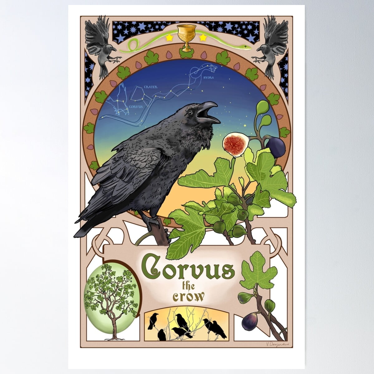 Black Crow And Figs Constellation Corvus And Hydra Poster Wall Art, Modern Wall Decor For Living ...