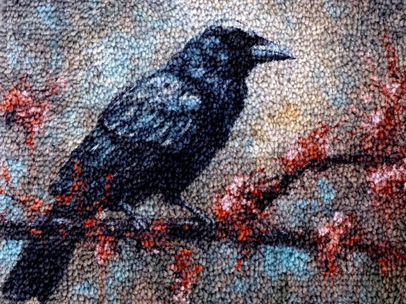 Black Crow Bird Latch Hook Kits Rug DIY Cushion Tapestry Making Crochet ...
