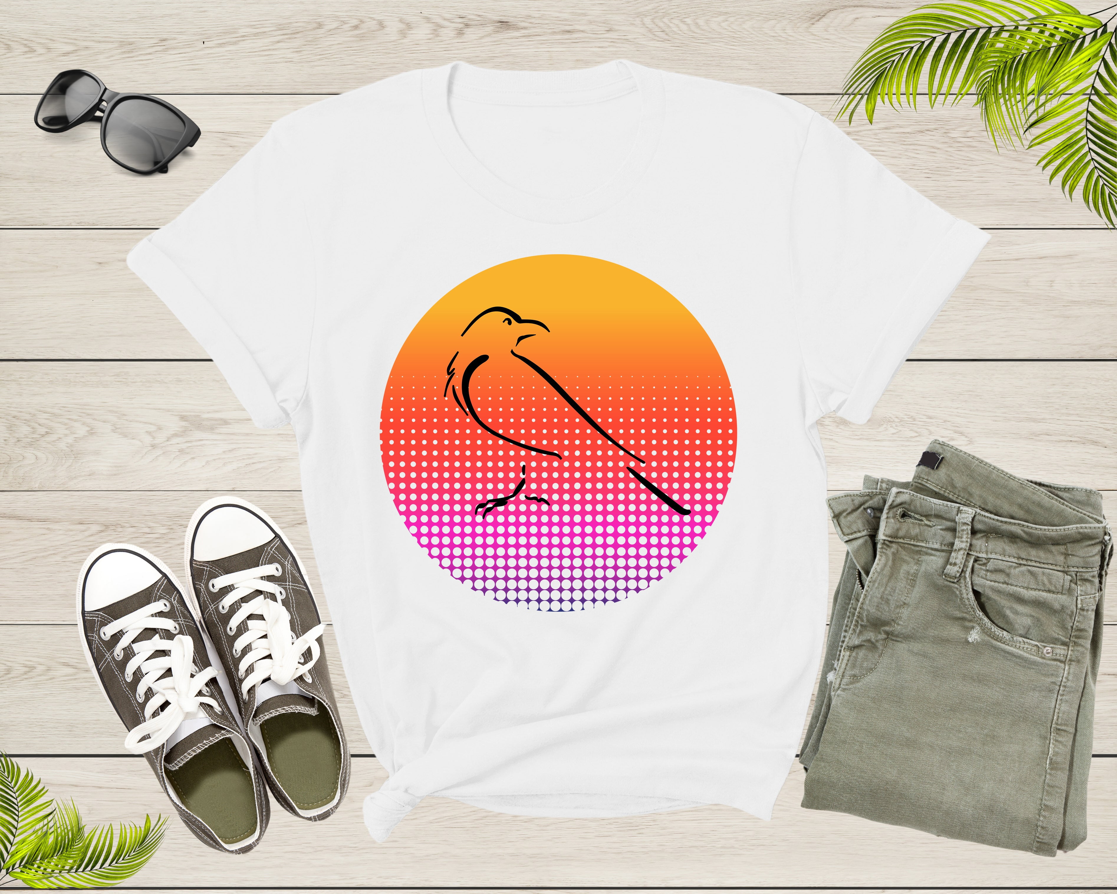 Black Crow Bird Silhouette At Sunset Wildlife Nature Animal T-shirt ...