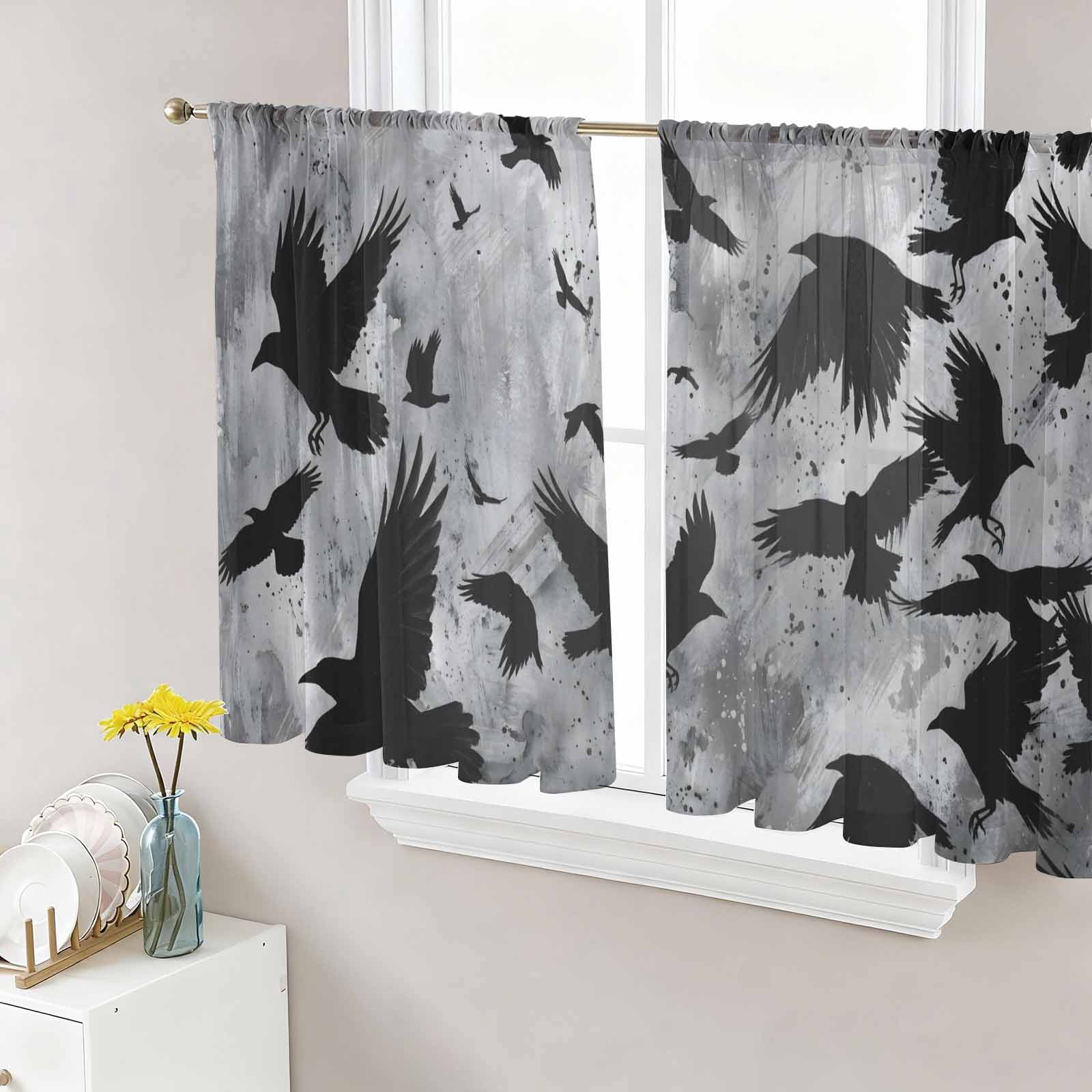 Black Crow Birds Sheer Curtains for Living Room Bedroom Abstract Spooky ...