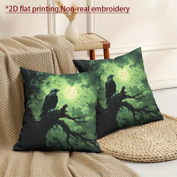 Black Crow Branch Pattern Pillowcase Mysterious Forest Print Short ...
