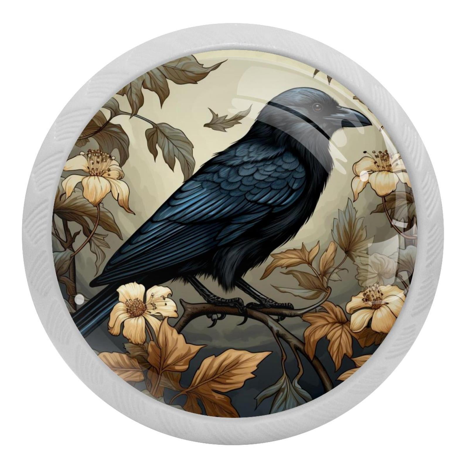 Black Crow Crystal Glass Drawer Knob Pull Ergonomic 30mm Circle Glowing ...