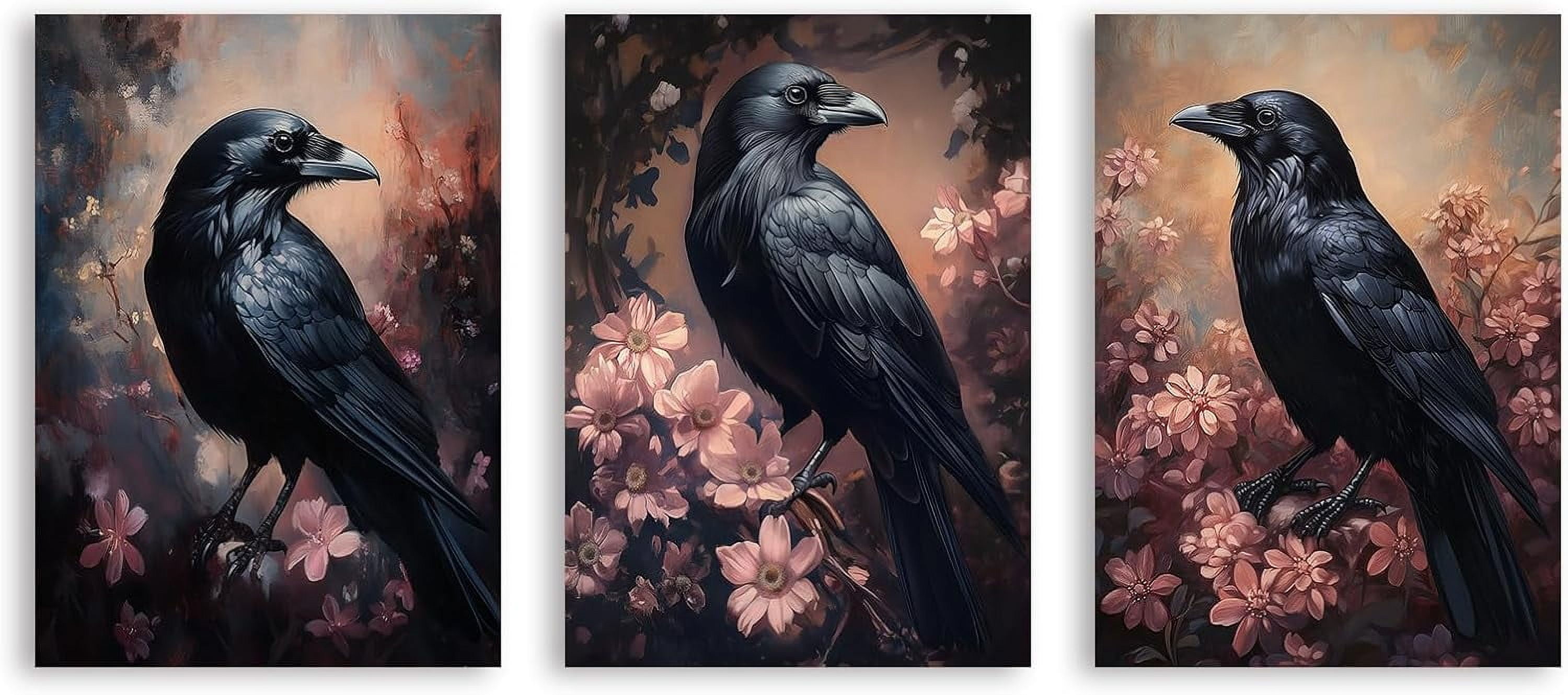 Black Crow With Flowers,Vintage Poster,Raven Art Poster Print Dark ...