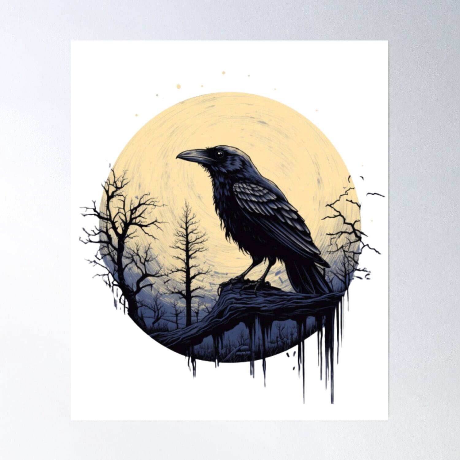 Black Crow In Full Moon Poster Wall Art Modern Wall Decor Art Home ...