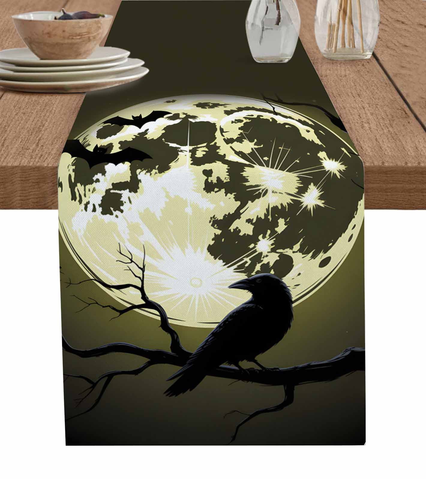 Black Crow Moon Halloween Table Runner 90 Inches, Silhouettes Branches ...